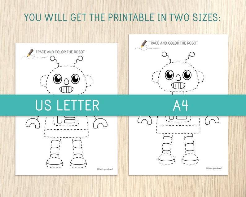 Robots Trace and Color Worksheets Coloring Pages Tracing | Etsy