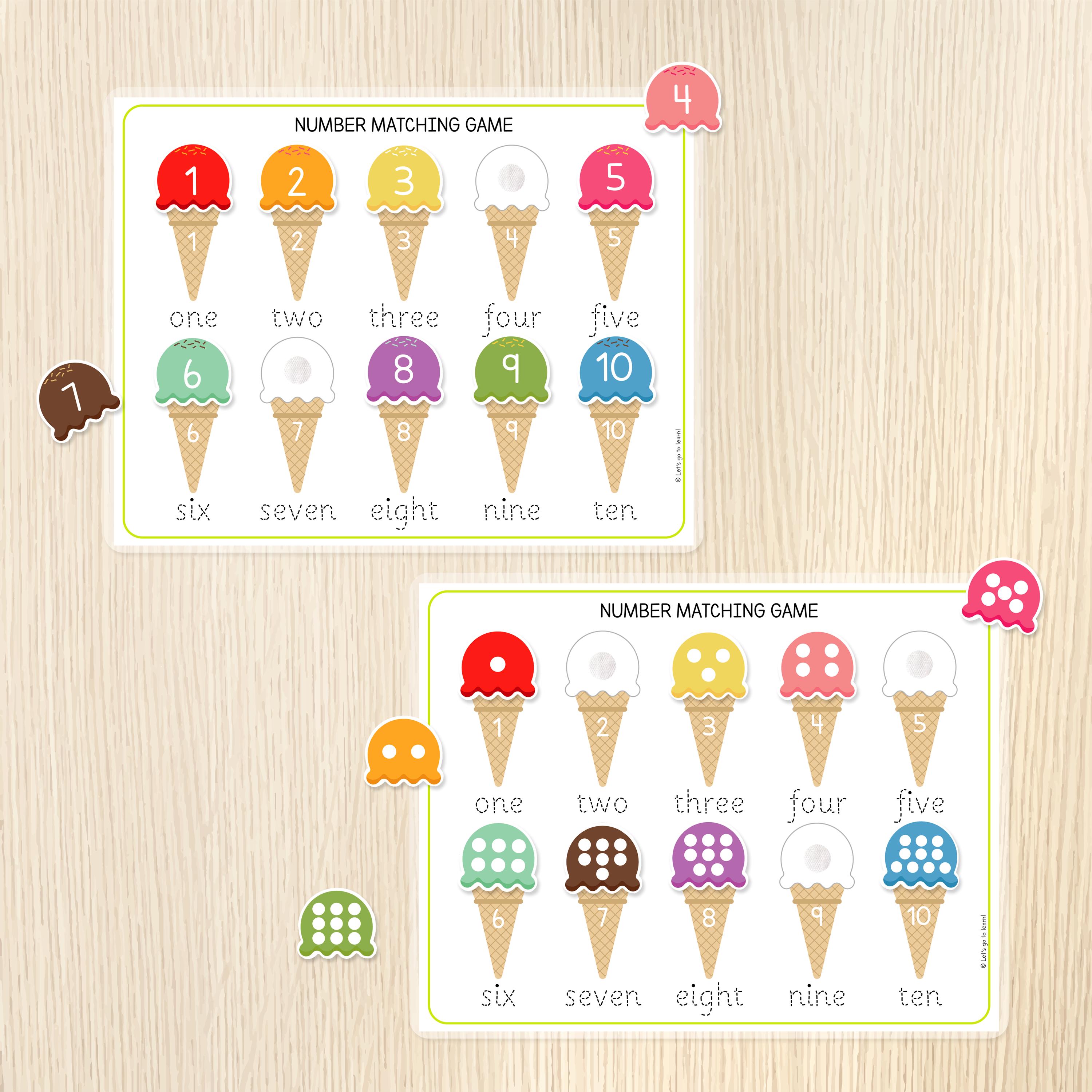Number Matching Activity - Counting and Tracing Game - Ice Cream Theme ...