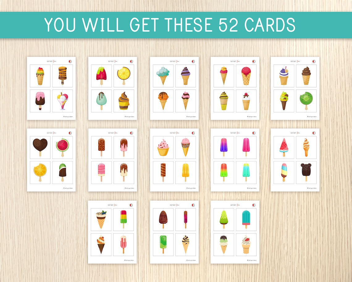 Ice Cream Matching Activity, 52 Puzzles, Popsicles, Toddler & Preschool ...