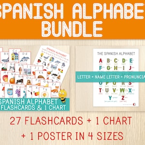 Spanish Alphabet BUNDLE, 27 Flashcards, 1 Chart & 1 Pronunciation ...