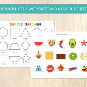 Shapes Matching Activity, Matching Game for Kids, Math Worksheet ...