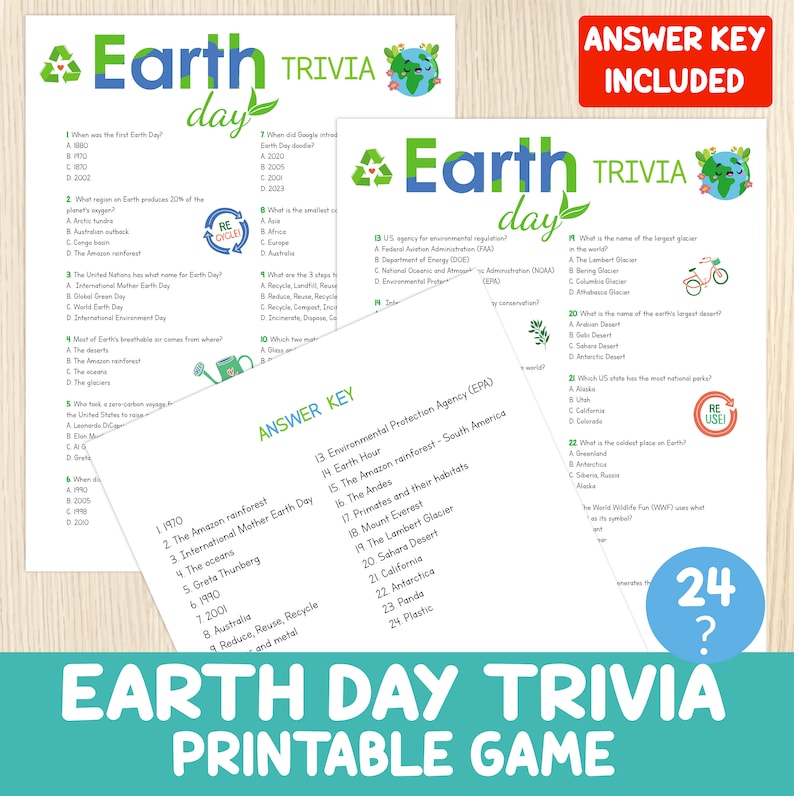 Earth Day Trivia Game, Party Trivia, Trivia Quiz, Answer Key Included ...