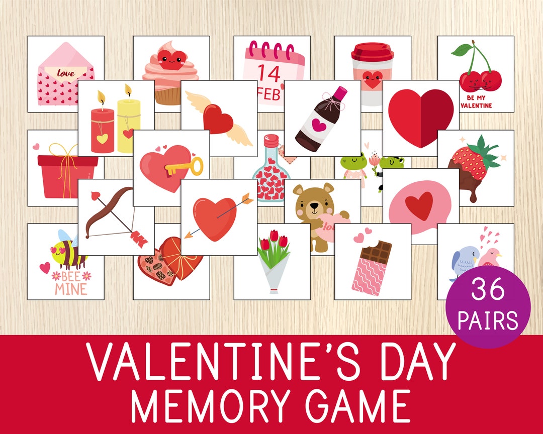 Valentine's Day Memory Game, Matching Activity, Preschool, Kindergarten ...