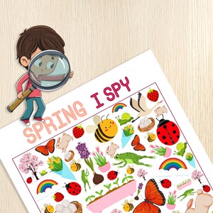 Spring I Spy, 2 Printable Games, Look and Find, Counting Game, Spring ...