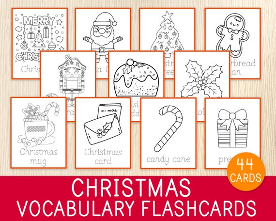 Christmas Vocabulary Flashcards 44 Word Cards Trace & Color | Etsy
