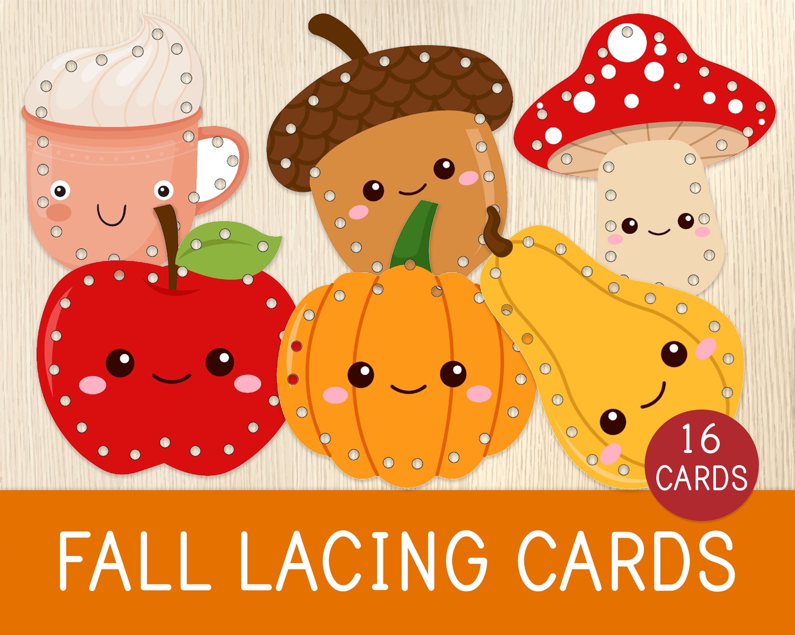 Fall Lacing Cards, Preschool Fine Motor Skill Activity, Fall Toddler ...
