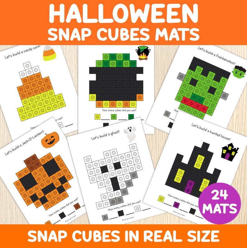 Halloween Snap Cubes Mats, Connecting Cubes Task Cards, Preschool ...