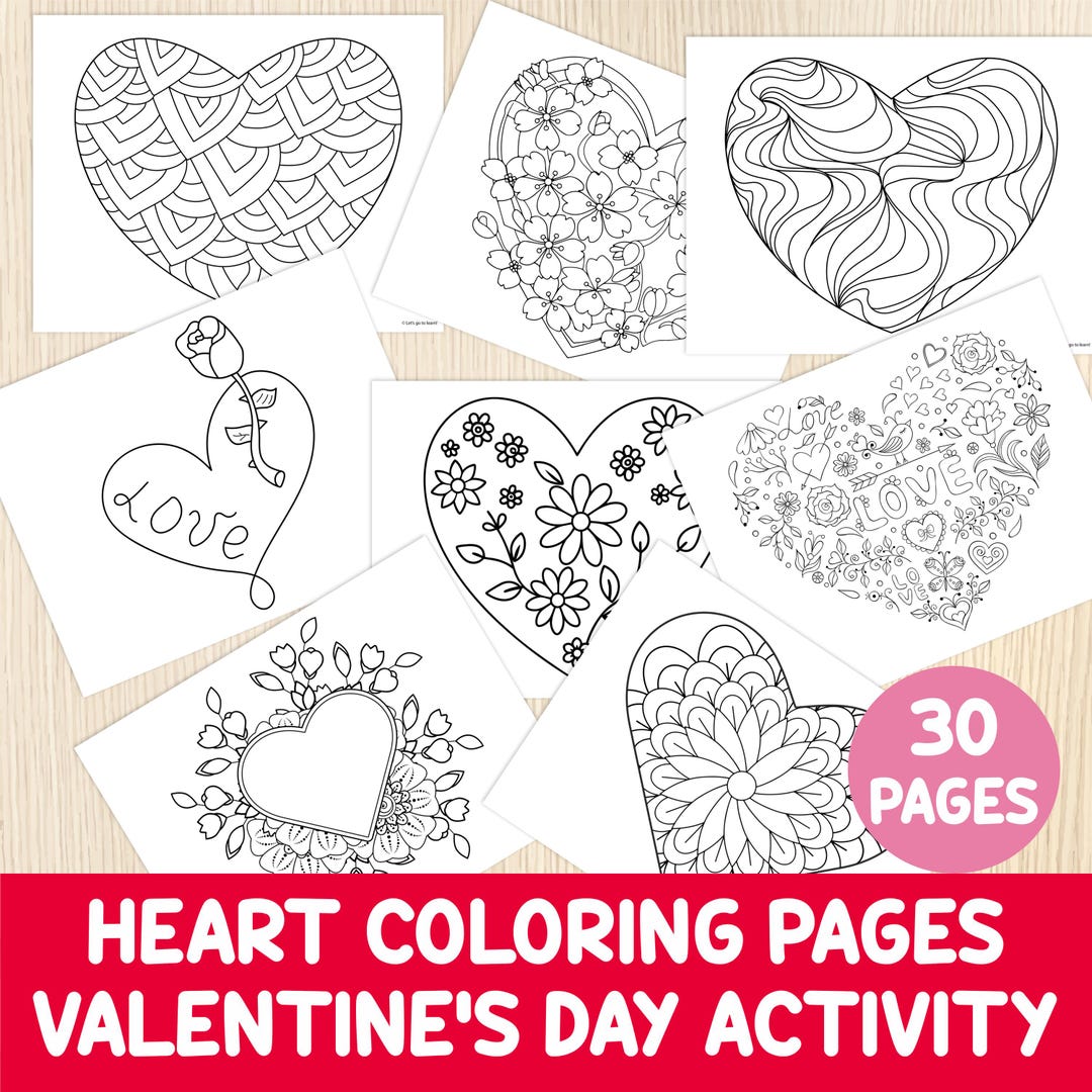 Heart Coloring Pages Bundle - Valentine's Day Activity - Adults & Kids ...