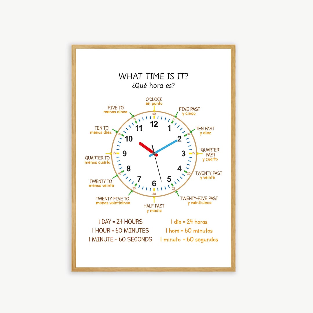 Time Poster, Telling Time, English-spanish Poster, Bilingual, What Time ...