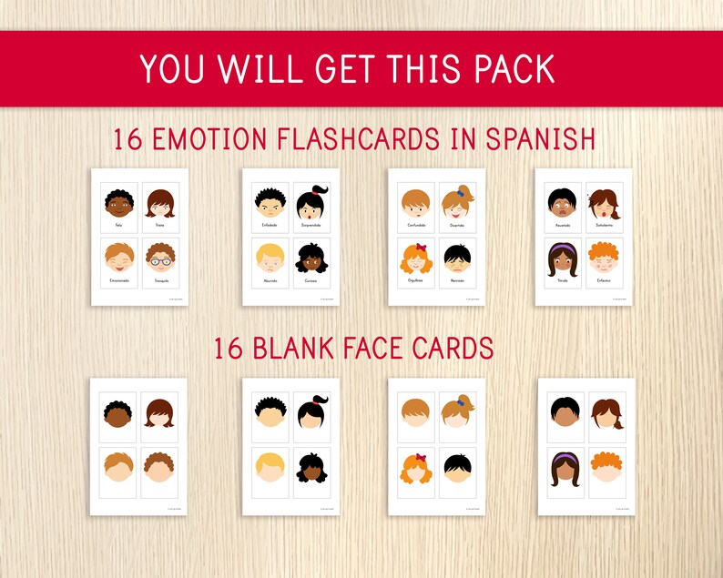 Spanish Emotions Flashcards & Blank Face Cards - Feelings Cards ...