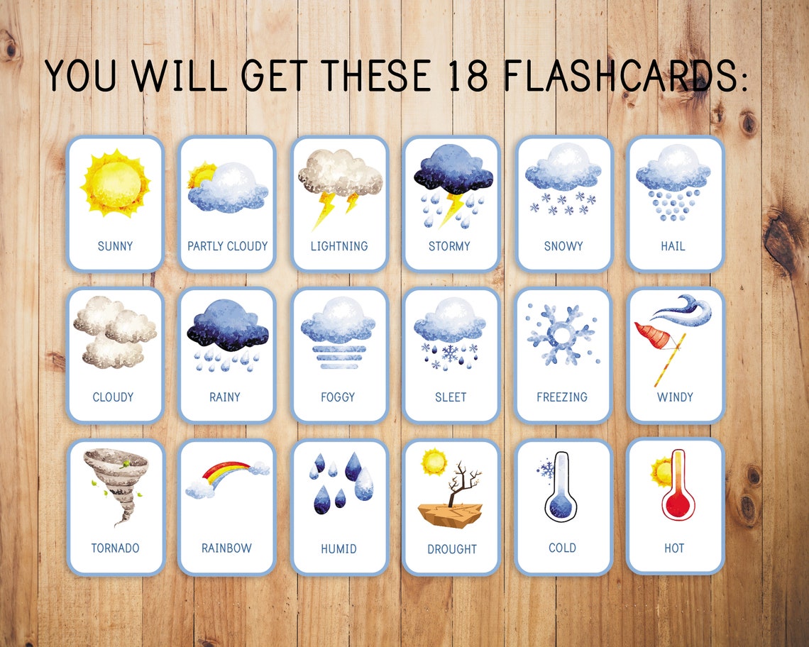 18 Weather Flashcards Weather Cards Toddler and Preschooler | Etsy