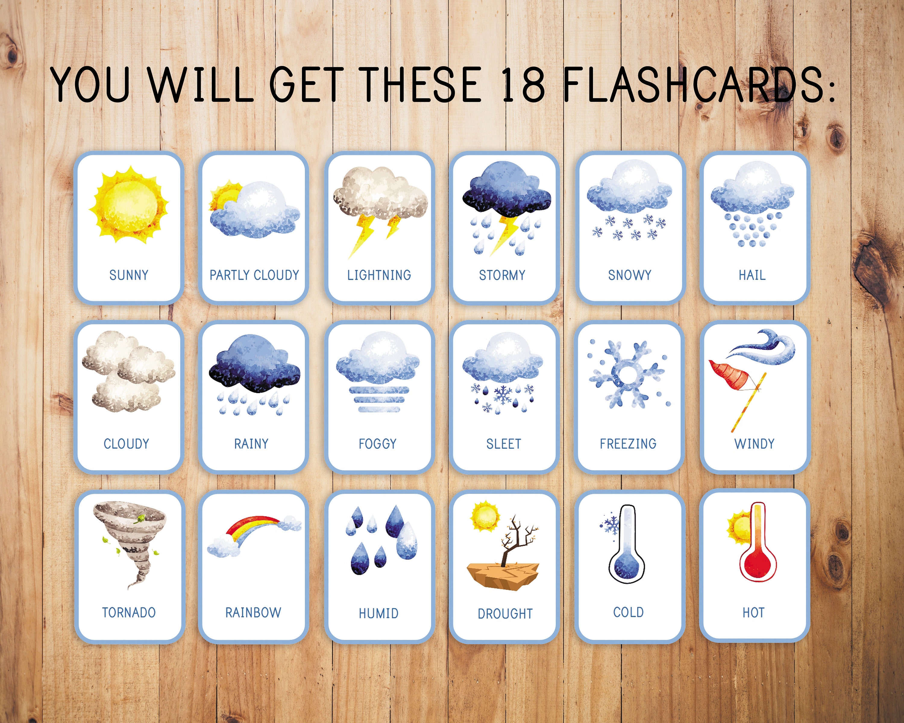 18 Weather Flashcards Weather Cards Toddler and Preschooler | Etsy