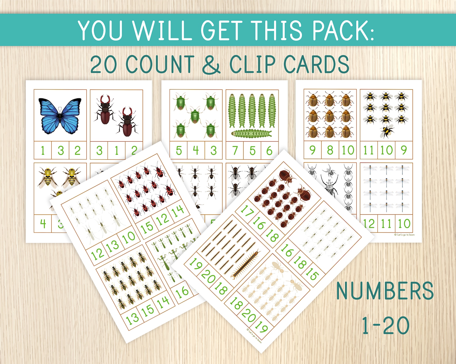Insect Count & Clip Cards - Numbers 1-20 - Counting Flashcards ...
