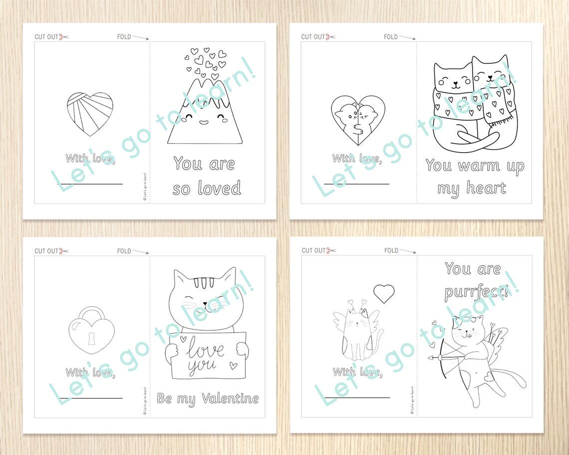 Valentine's Day Coloring Cards - Love Coloring Cards - Greeting Cards ...
