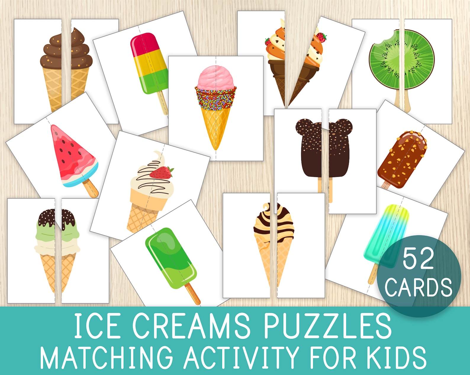Ice Cream Matching Activity 52 Puzzles Popsicles Toddler & - Etsy