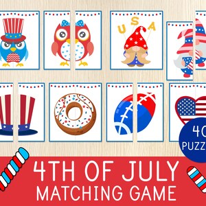 4th of July Matching Activity for Kids - USA Independence Day Party ...