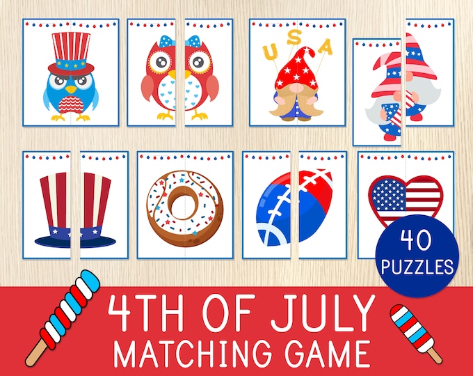 4th of July Matching Activity for Kids - USA Independence Day Party ...