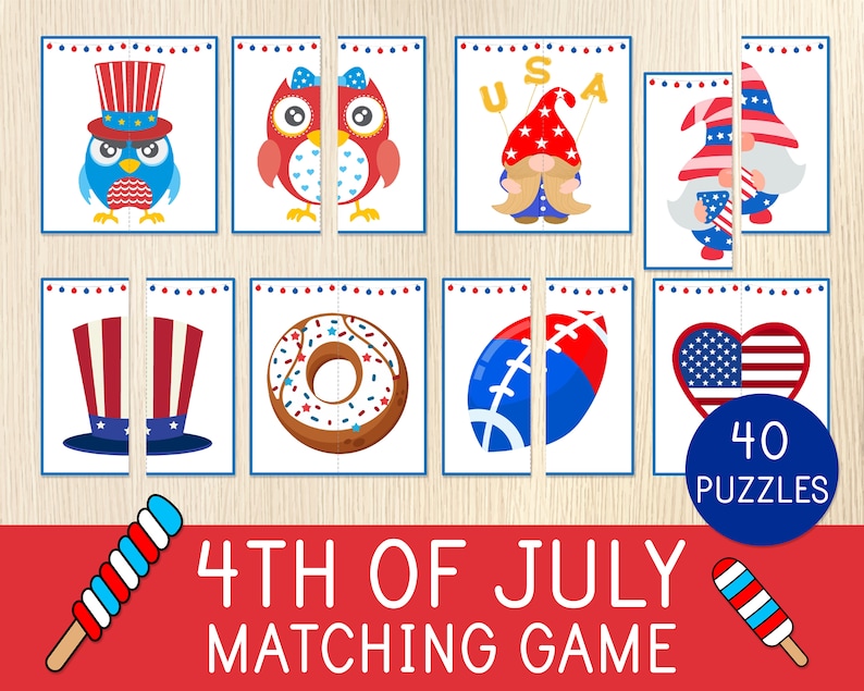4th of July Matching Activity for Kids - USA Independence Day Party ...