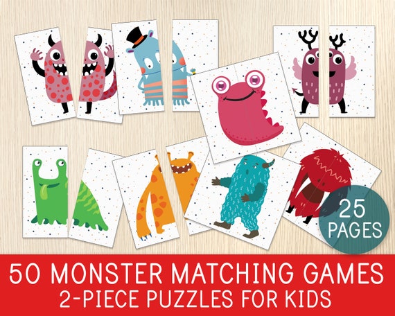 Monster Matching Games 50 2-piece Puzzles for Toddlers & | Etsy