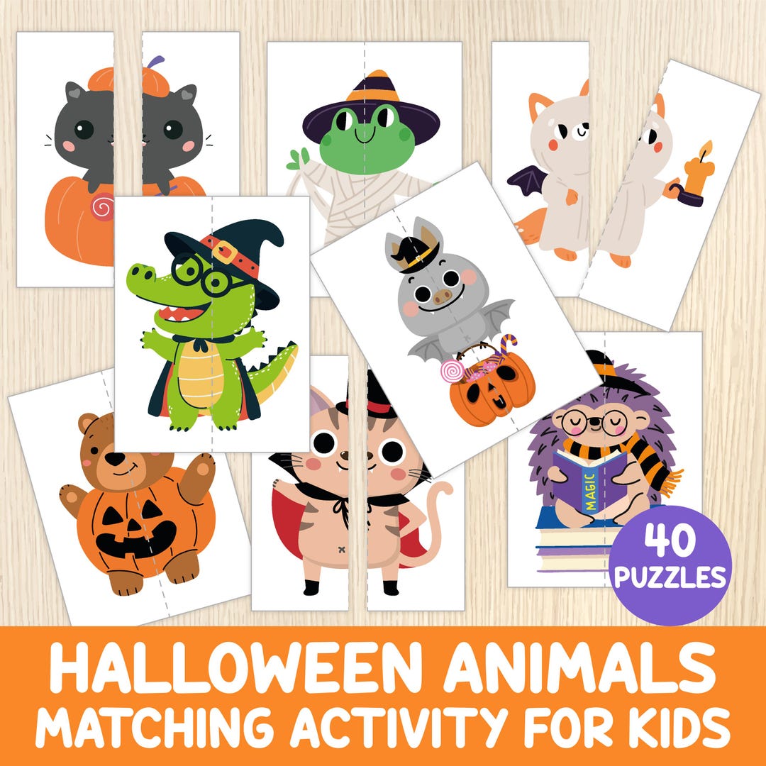 Halloween Matching Game - Halloween Animals Puzzles - Toddler ...
