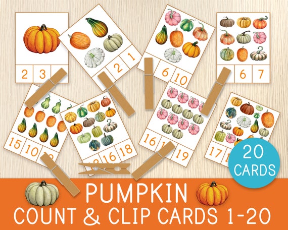 Pumpkin Count and Clip Cards Counting Cards Numbers 1-20 | Etsy