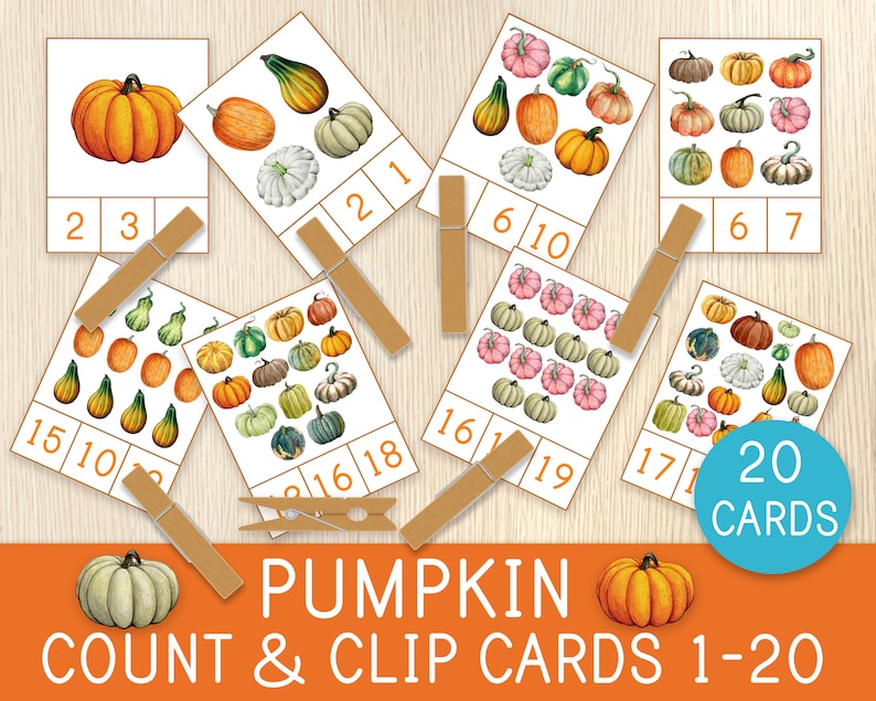 Pumpkin Count and Clip Cards Counting Cards Numbers 1-20 - Etsy