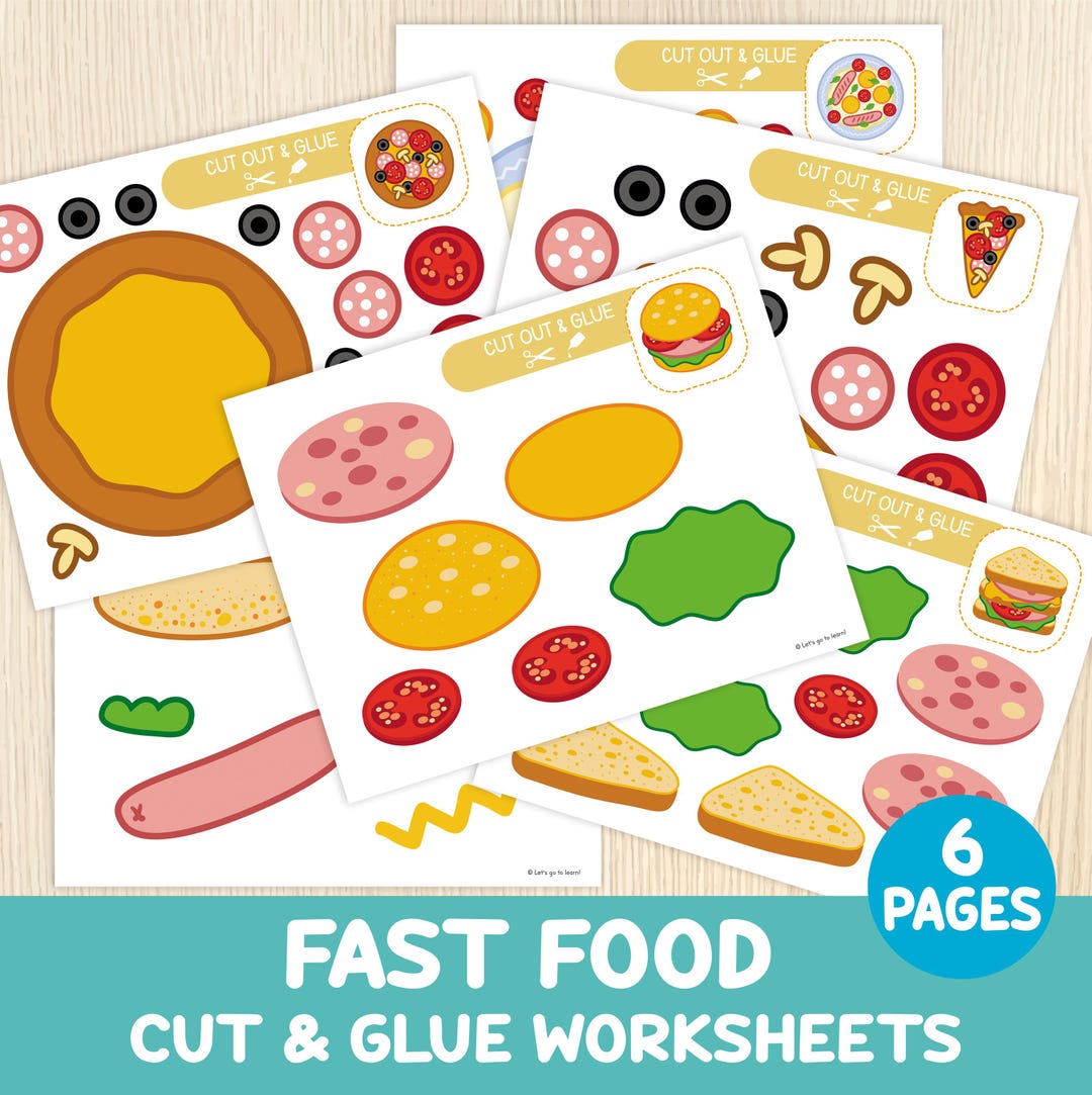 Food Cut and Glue Worksheets - Fast Food Activity - Preschool ...