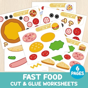 Food Cut and Glue Worksheets - Fast Food Activity - Preschool ...