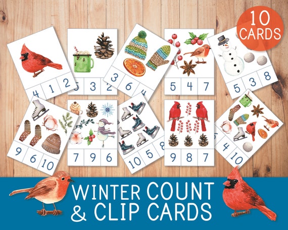 Winter Count and Clip Number Cards 1-10 Toddler Preschool | Etsy