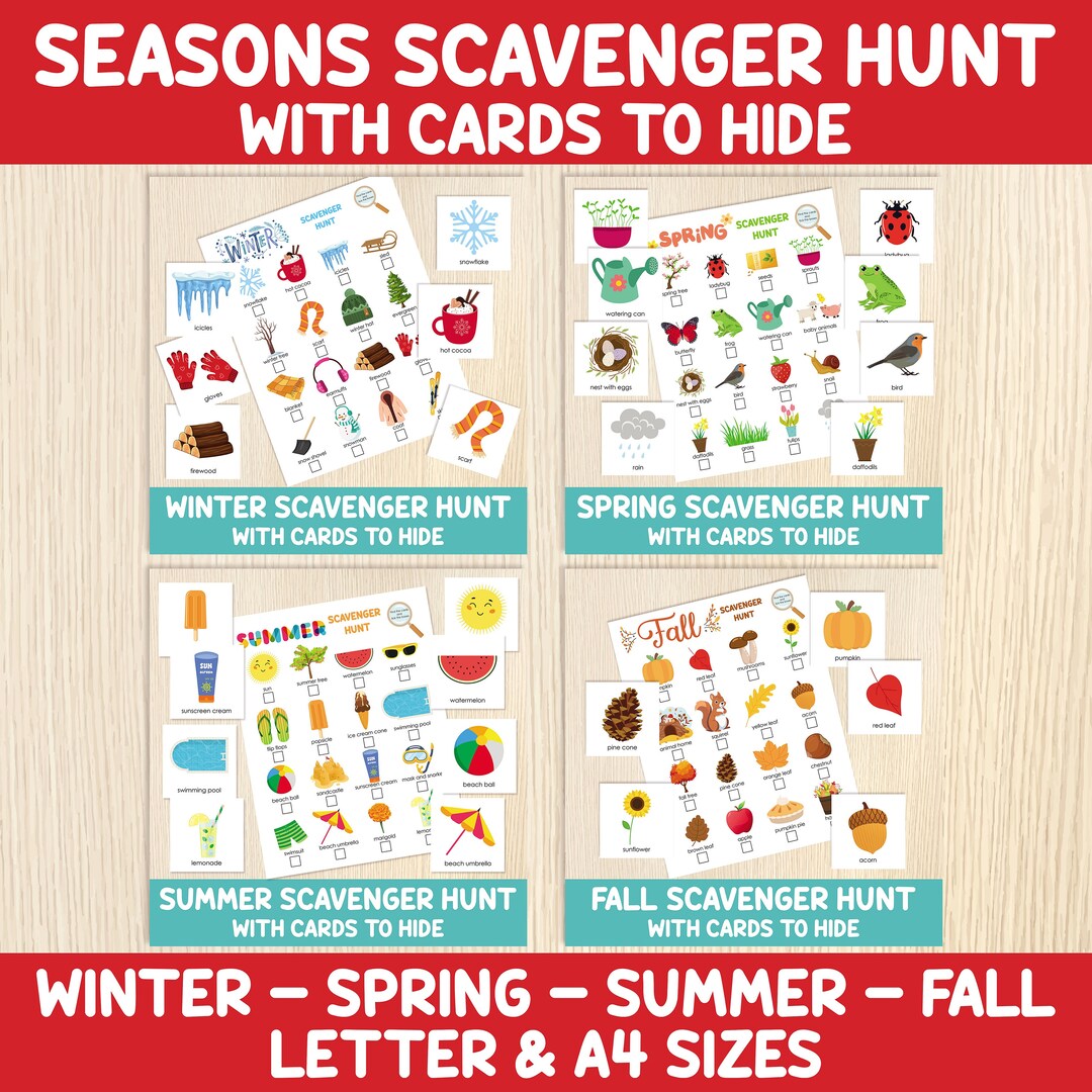 Seasons Scavenger Hunt Games BUNDLE, Treasure Hunt With Cards to Hide ...
