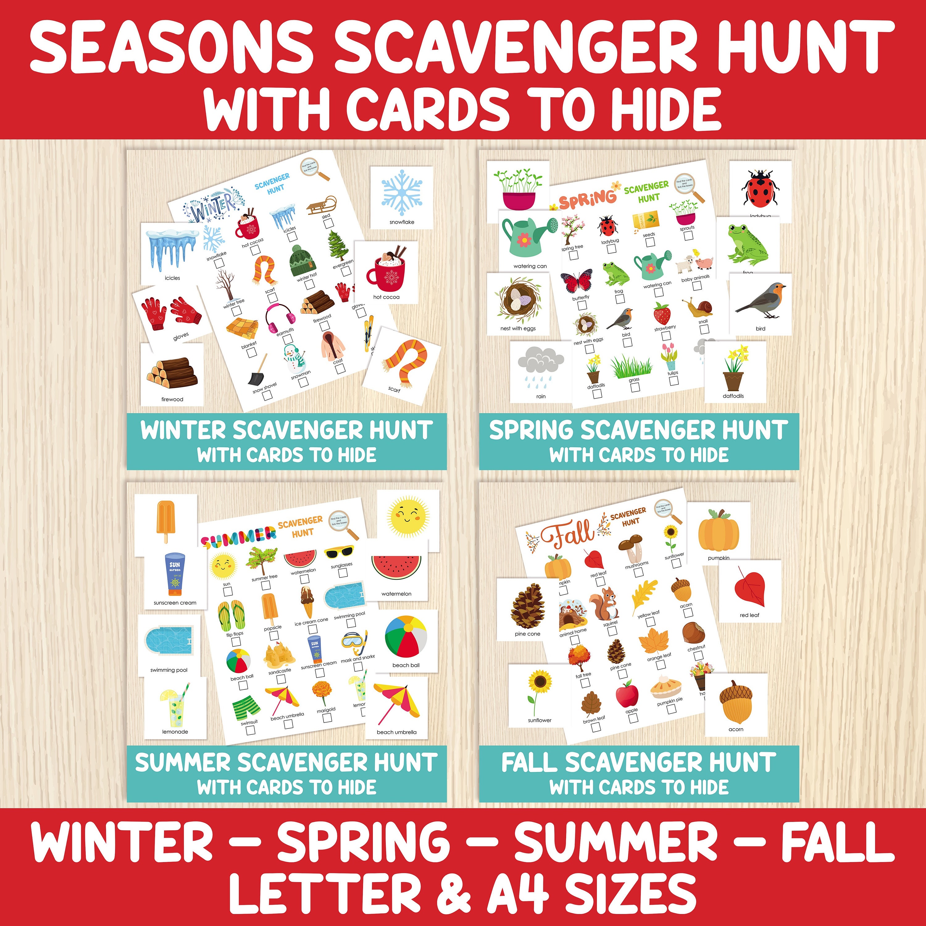 Seasons Scavenger Hunt Games BUNDLE, Treasure Hunt With Cards to Hide ...