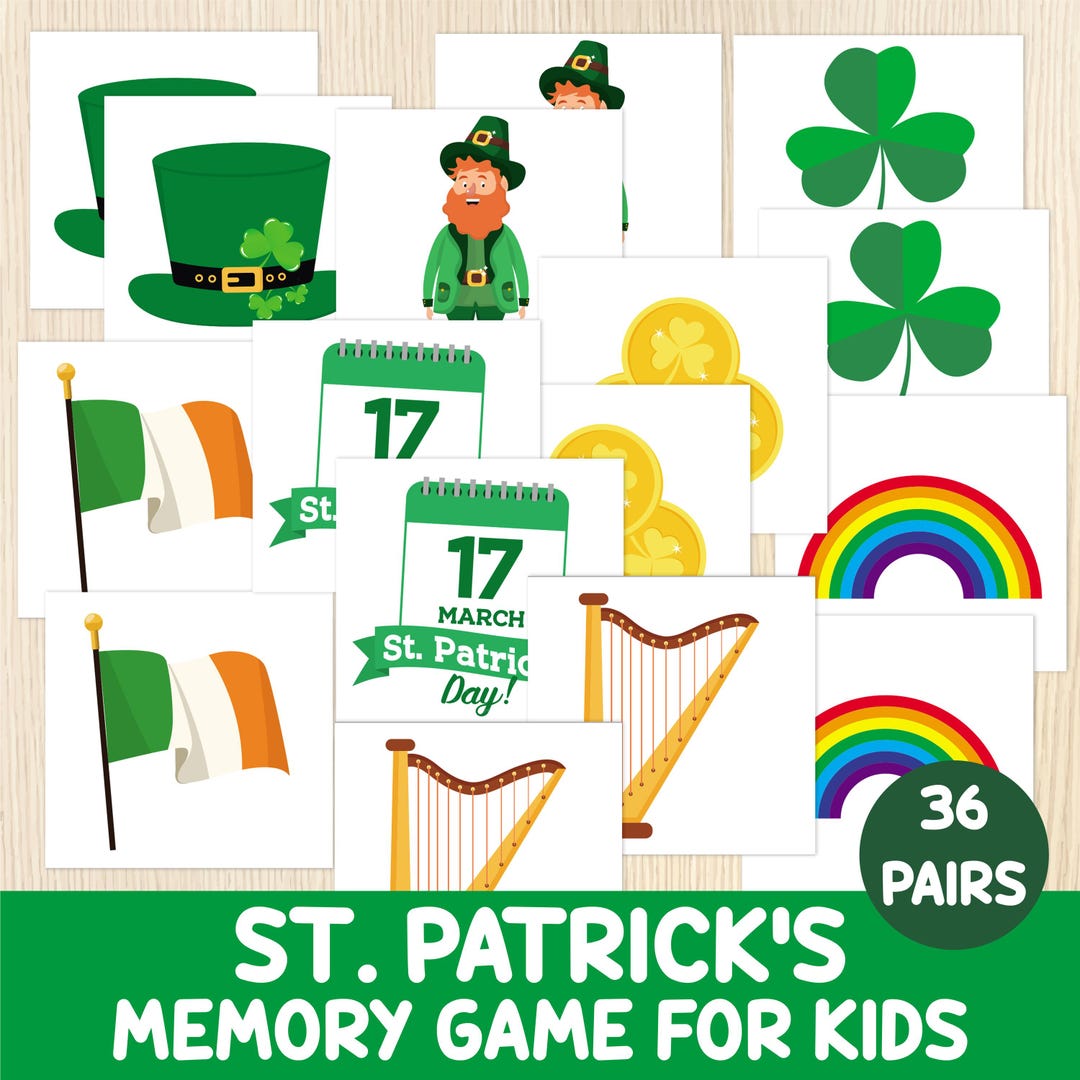 St. Patrick's Memory Game - Matching Cards for Toddlers & Preschool ...