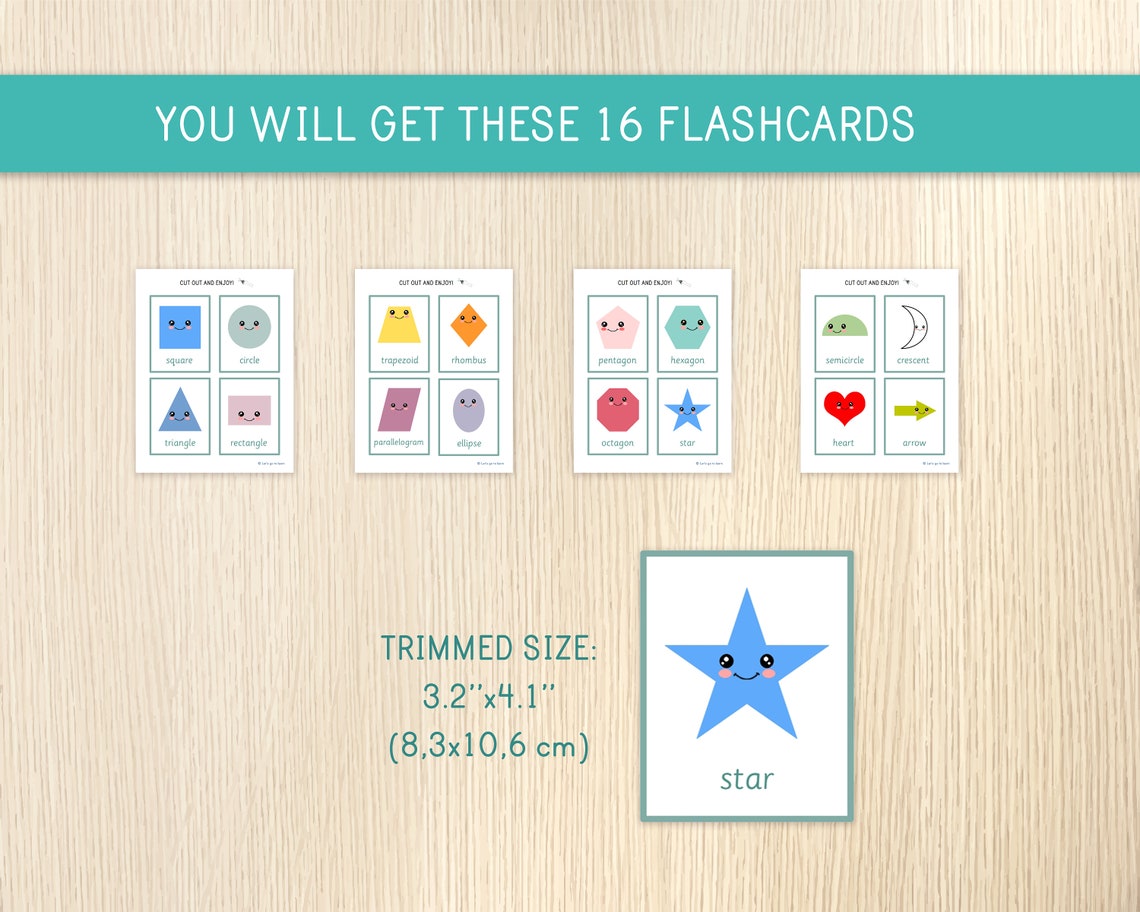 Shapes Flashcards , 2D Shapes, Preschool & Kindergarten Cards, Learning ...