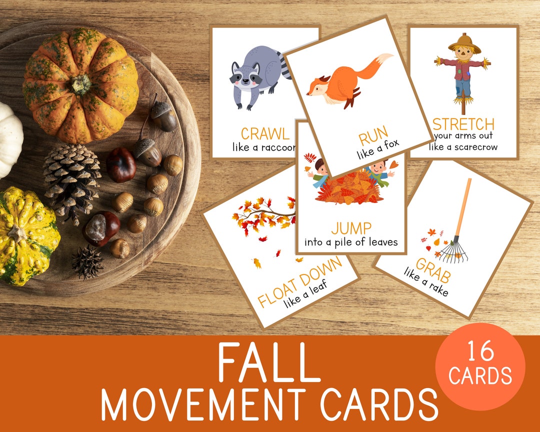 Fall Movement Cards, Autumn Game, 24 Flashcards, Gross Motor Skills ...