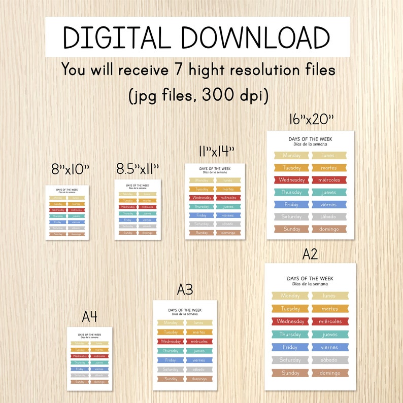 Days of the Week Poster in English & Spanish Bilingual - Etsy