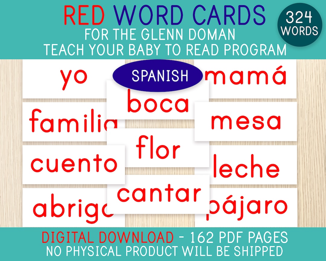 Red Word Cards in SPANISH, Glenn Doman Teach Your Baby to Read Program ...