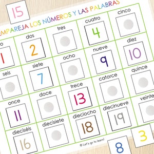 Number Matching Game in Spanish, Numbers 1-20 in Spanish, Numbers ...