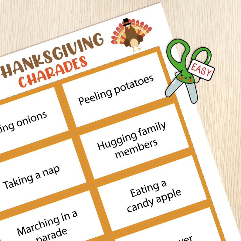 Thanksgiving Charades Printable - Thanksgiving Party Game ...