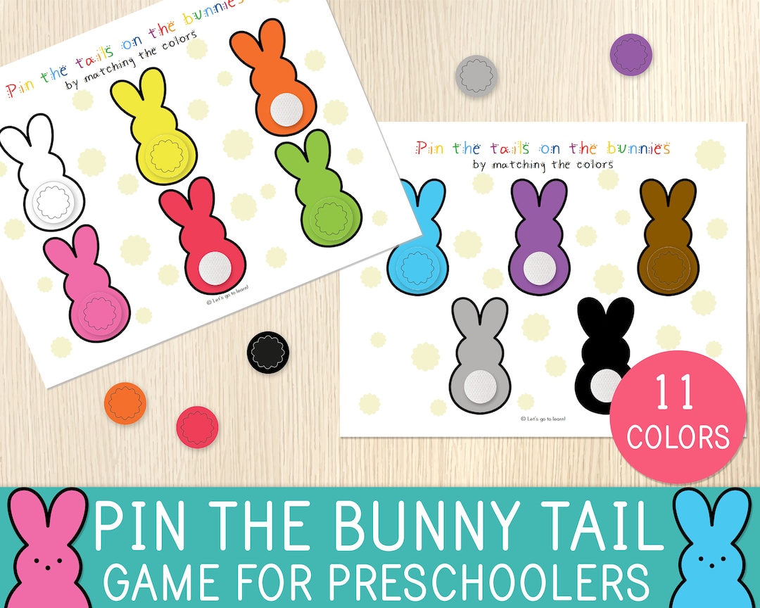 Easter Bunny Tail Color Matching Game, Pin the Bunny Tail, Colors ...