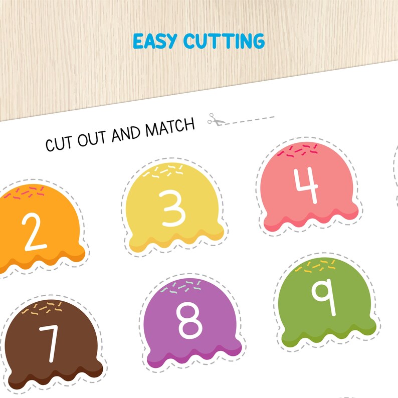Number Matching Activity - Counting and Tracing Game - Ice Cream Theme ...