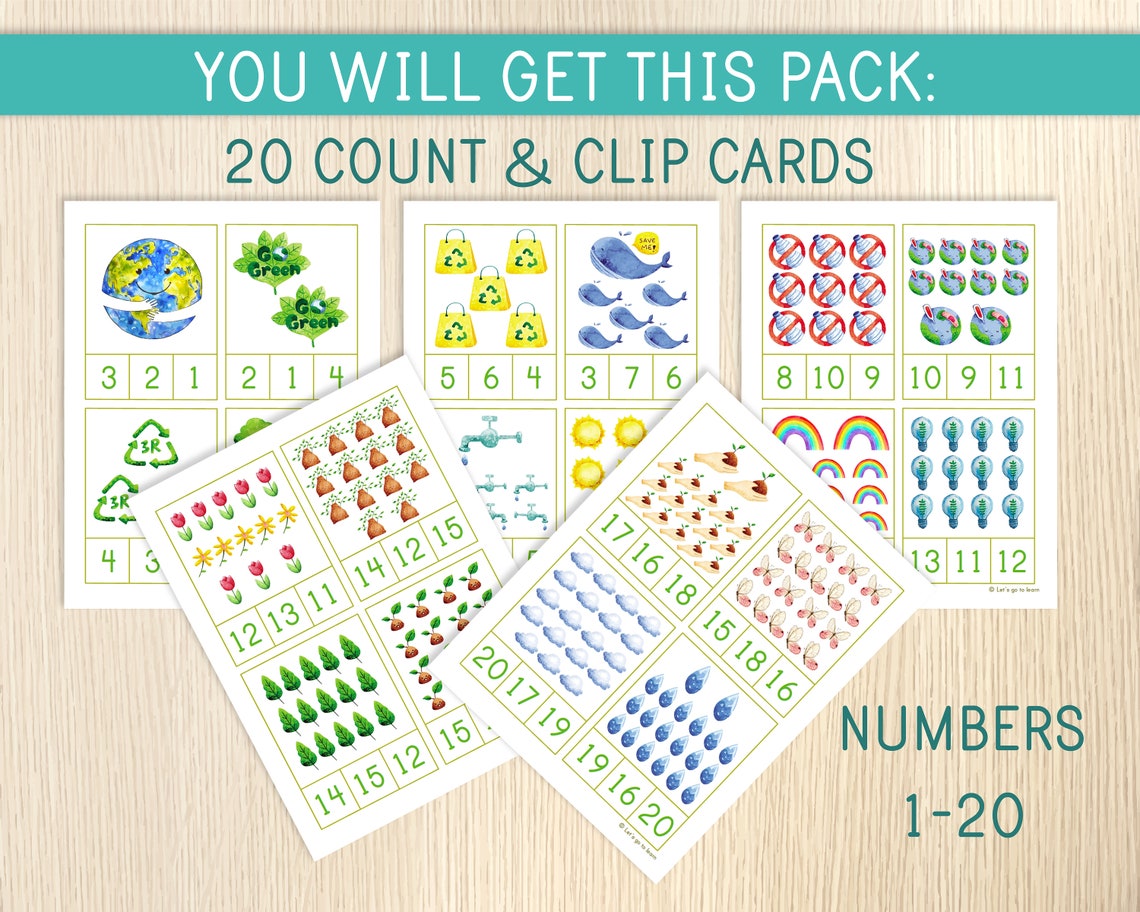 Earth Day Count and Clip Cards Numbers 1-20 Counting Cards - Etsy
