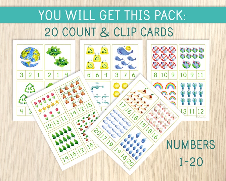 Earth Day Count and Clip Cards Numbers 1-20 Counting Cards - Etsy