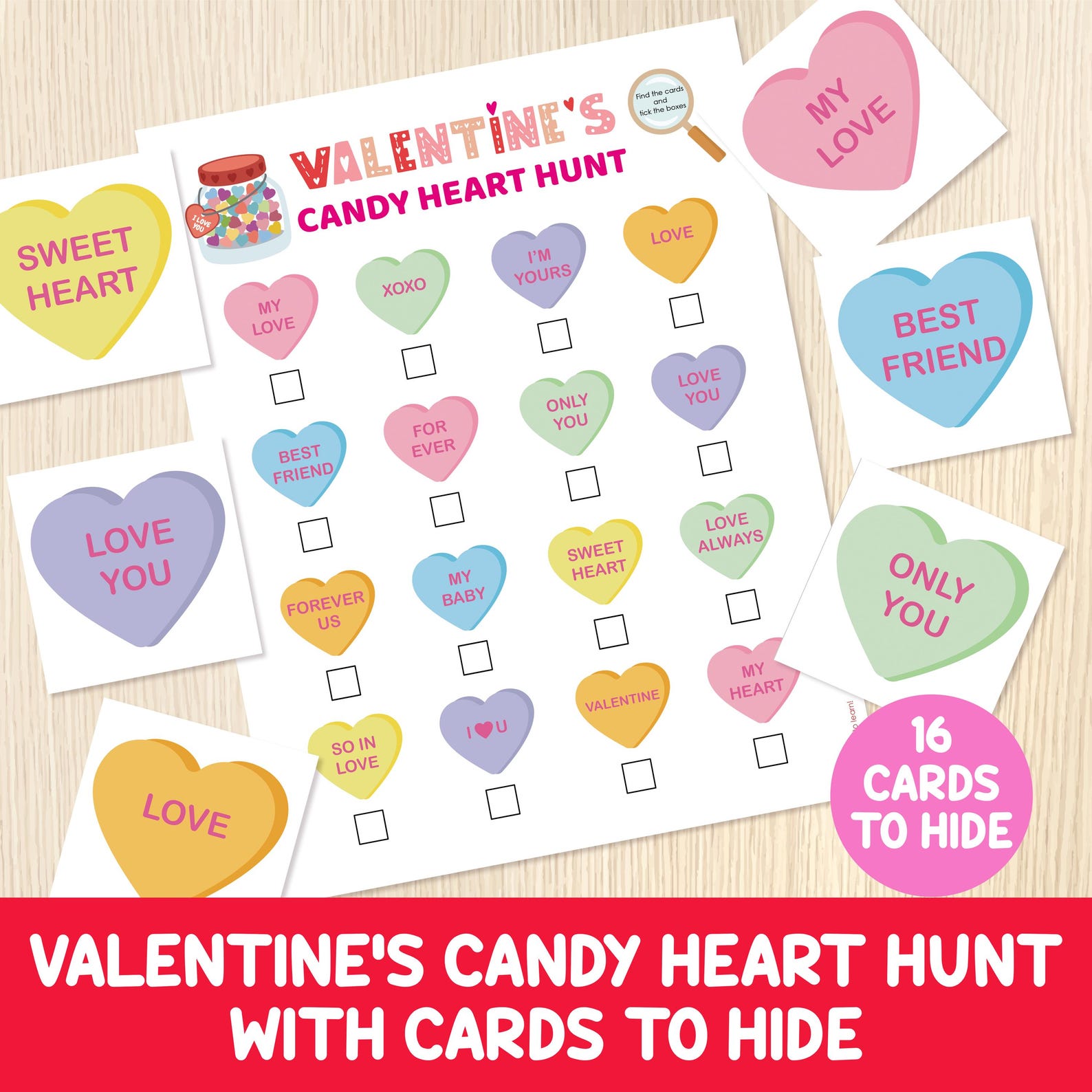 Valentine's Day Candy Heart Scavenger Hunt Game - Valentine's Day ...