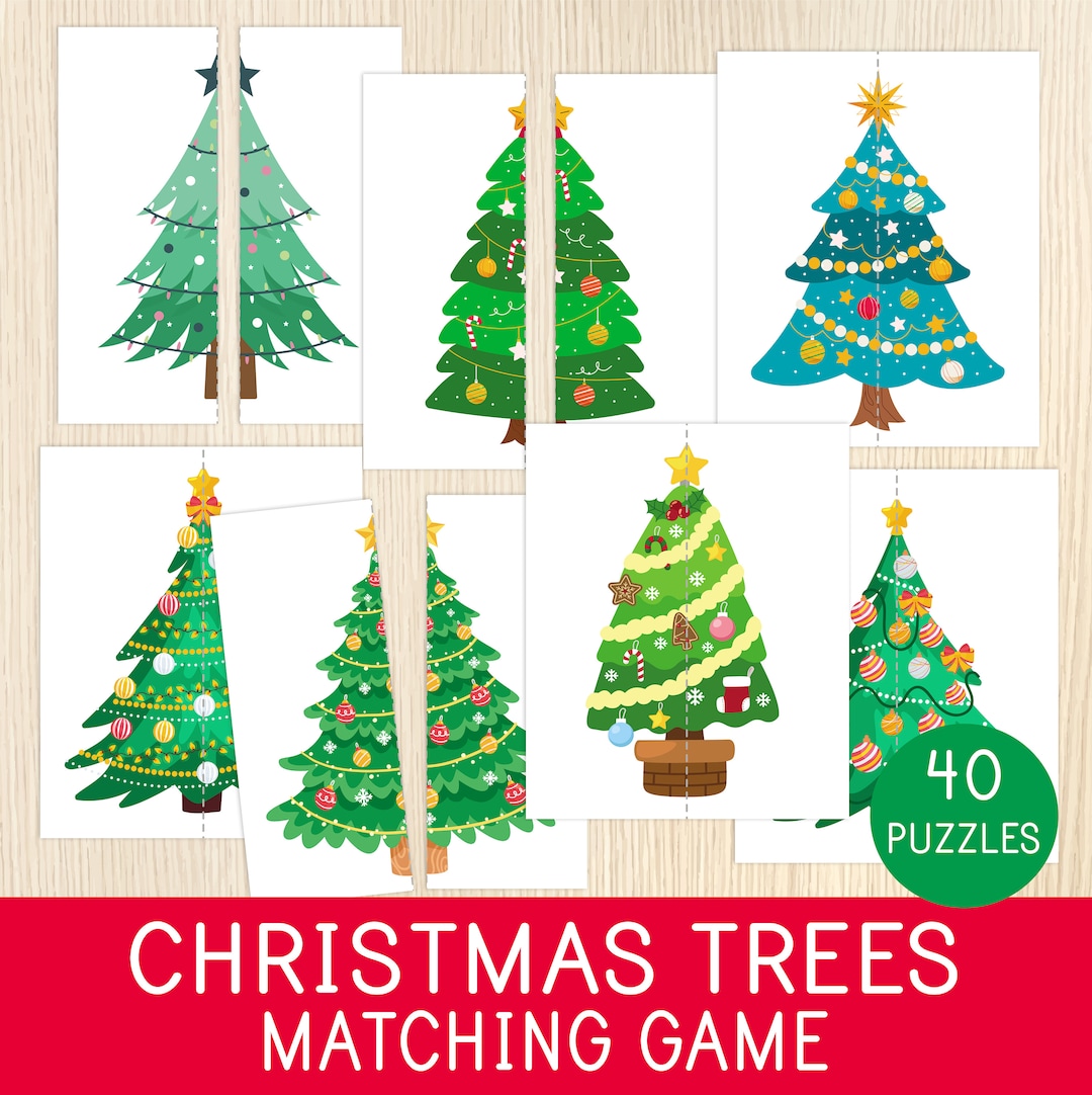 Juego de combinación de árboles de Navidad, rompecabezas navideños ...