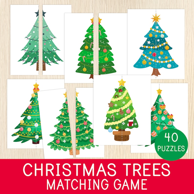 Christmas Trees Matching Game, Christmas Puzzles, Xmas Activity for ...