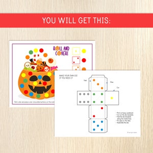 Halloween Roll & Cover Game, Jack-o'-lantern Candy Dice Printable Game ...