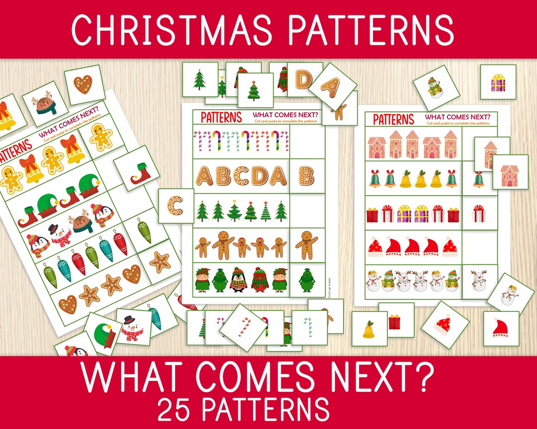 Christmas Patterns Worksheets - What Comes Next Activity - Preschool ...