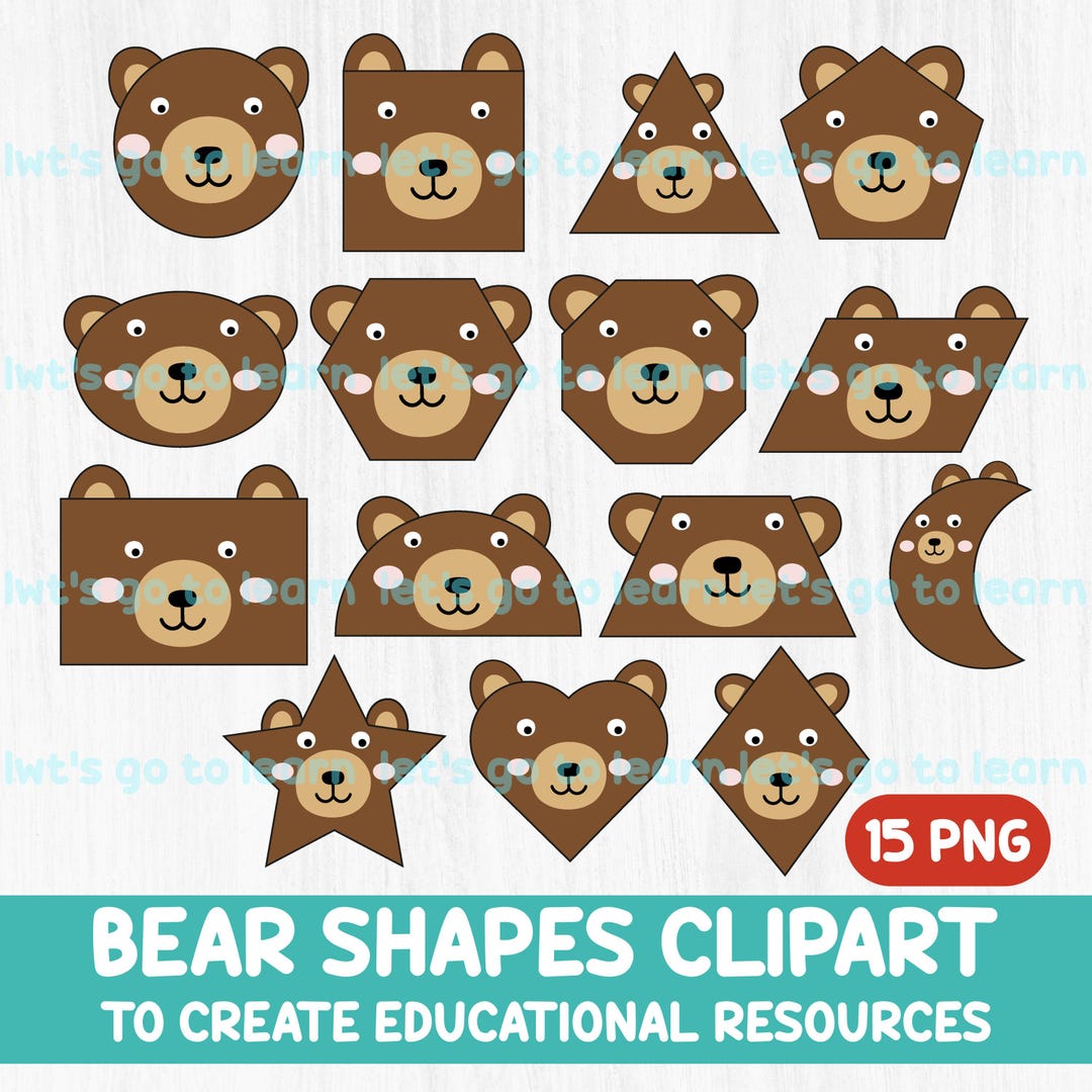 Bear Shapes Clipart | Cute Bear Face Geometric Shapes | 15 PNG Files ...
