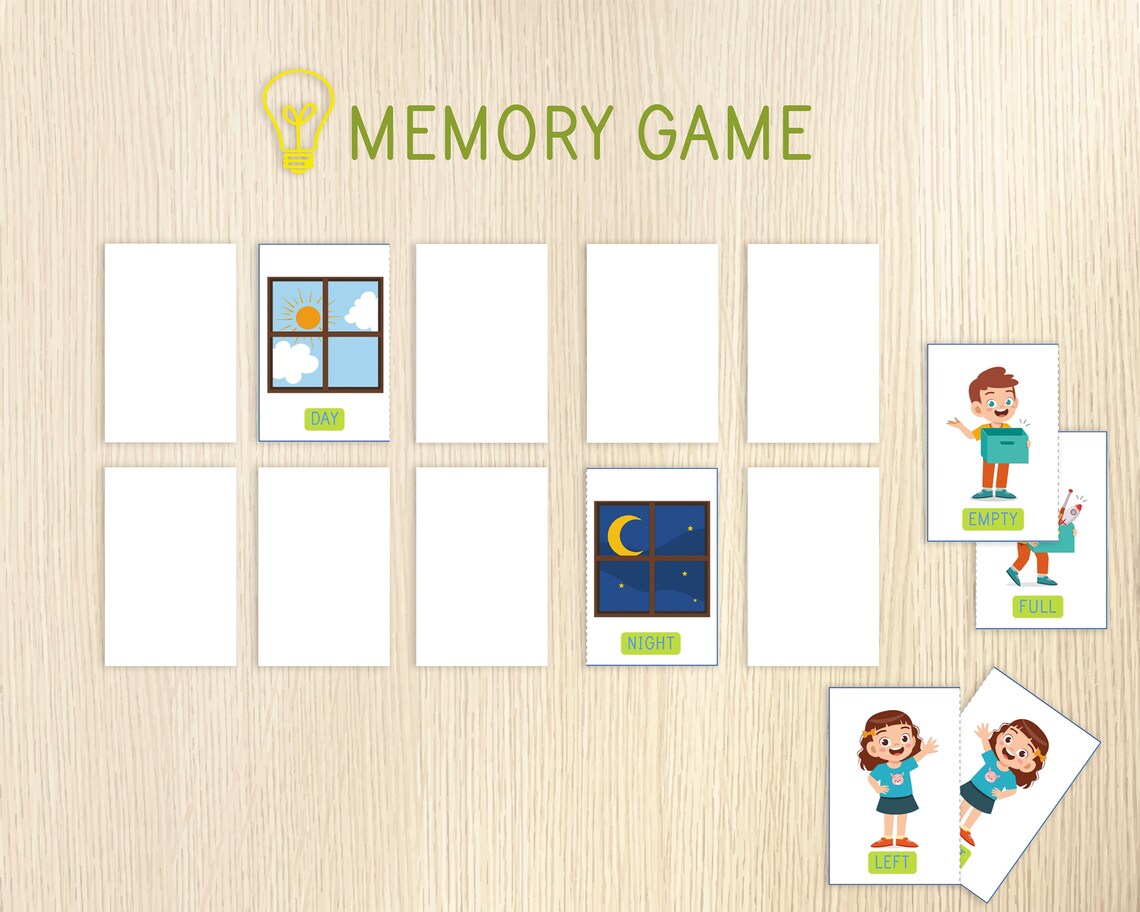 Opposites Matching Activity, Pairing Cards, Memory Game, Preschool ...