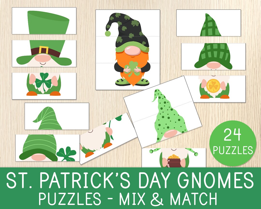 St. Patrick's Day Gnomes Matching Activity - 24 Puzzles - Matching ...